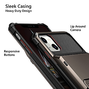 Vofolen Case for iPhone 13 Case Wallet 4-Card Holder ID Slot Flip Door Hidden Pocket Anti-Scratch Dual Layer Hybrid TPU Bumper Armor Protective Hard Shell Back Cover for iPhone 13 6.1 Gun Metal