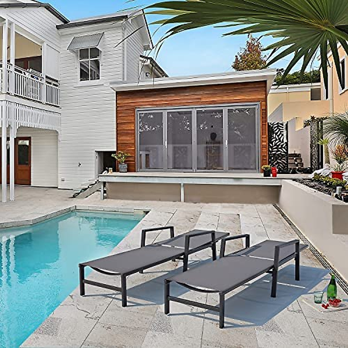 VARVIND Outdoor Patio Lounge Chair Set of 2, Aluminum Chaise Lounge Outdoor with 5 Adjustable Backrest Positions, Outdoor Patio Chaise Lounge Chairs Suitable for Backyard, Balcony, Poolside (Grey)