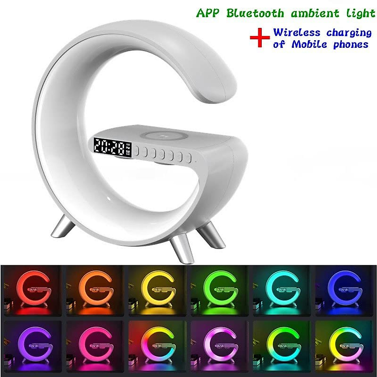 Etamibel 4 In 1 Wireless Charger Night Light Lamp| Bluetooth Speaker Alarm Clock| 15W Fast Charging| Home Office Study Bedside Wireless Charging Lamp For iPhone Samsung Huawei Xiaomi Qi-Enabled Phones