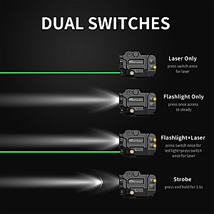 CRONHAWK 500 Lumens Tactical Weapon Flashlights Laser Sight - Rail-Mounted Light and Green Laser Light Combo for Pistol with Picatinny Rail and GL Rails - Magnetic Charging Port