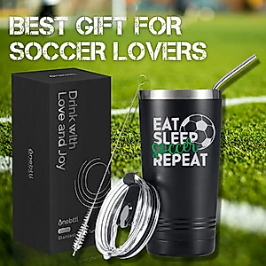 Onebttl Soccer Gifts for Teen Boys - [Eat Sleep Soccer Repeat]- Soccer Player Gifts For Men, Coach, Soccer Crazy Dad, Son, Teammates, Trainee, Football Lovers Water Bottle 20Oz - Black…