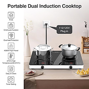 VBGK Double Induction Cooktop,4000W 110V Induction stove top Knob Control, Portable Iduction Cooktop with 9 Power Levels, Child Safety Lock & Timer 2 burner Induction cooktop