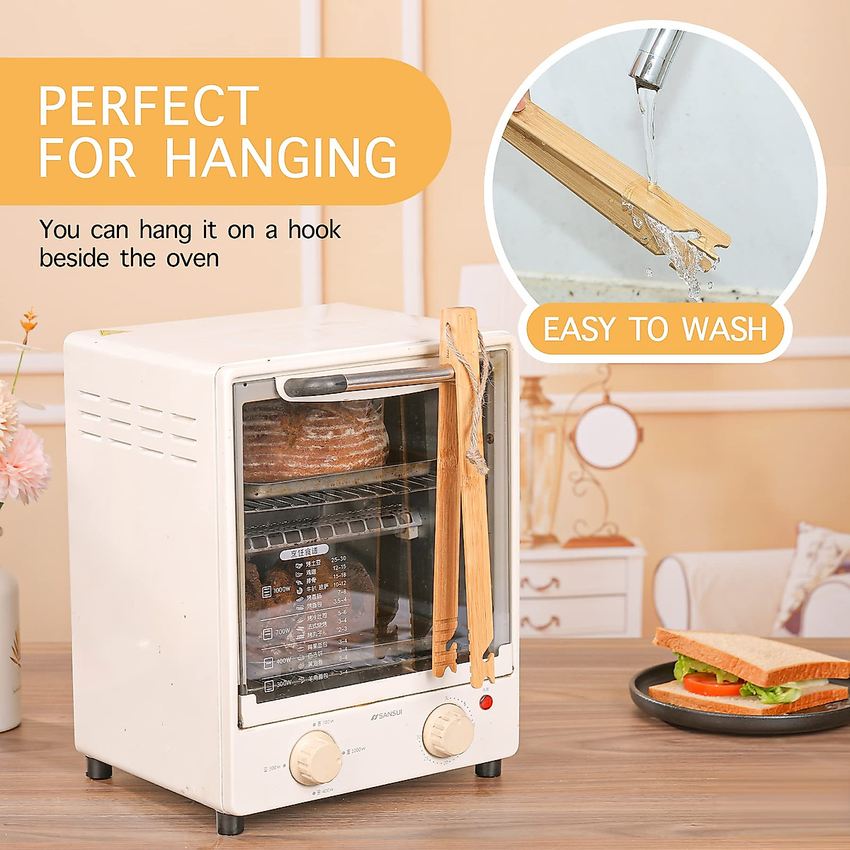Recsrdce （11 inches Oven Rack Puller， bamboo cooking tongs, Salad pliers，toaster tongs）and（8inches Cream spatula,mini serrated knif,Wooden handle/Stainless steel spatula blade ）