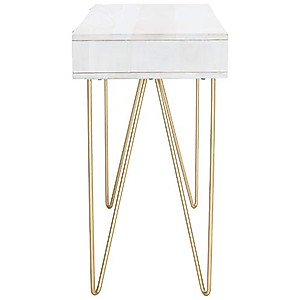 Safavieh Home Office Collection Raveena White Wash and Brass 1-Drawer Hairpin Leg Desk, 0