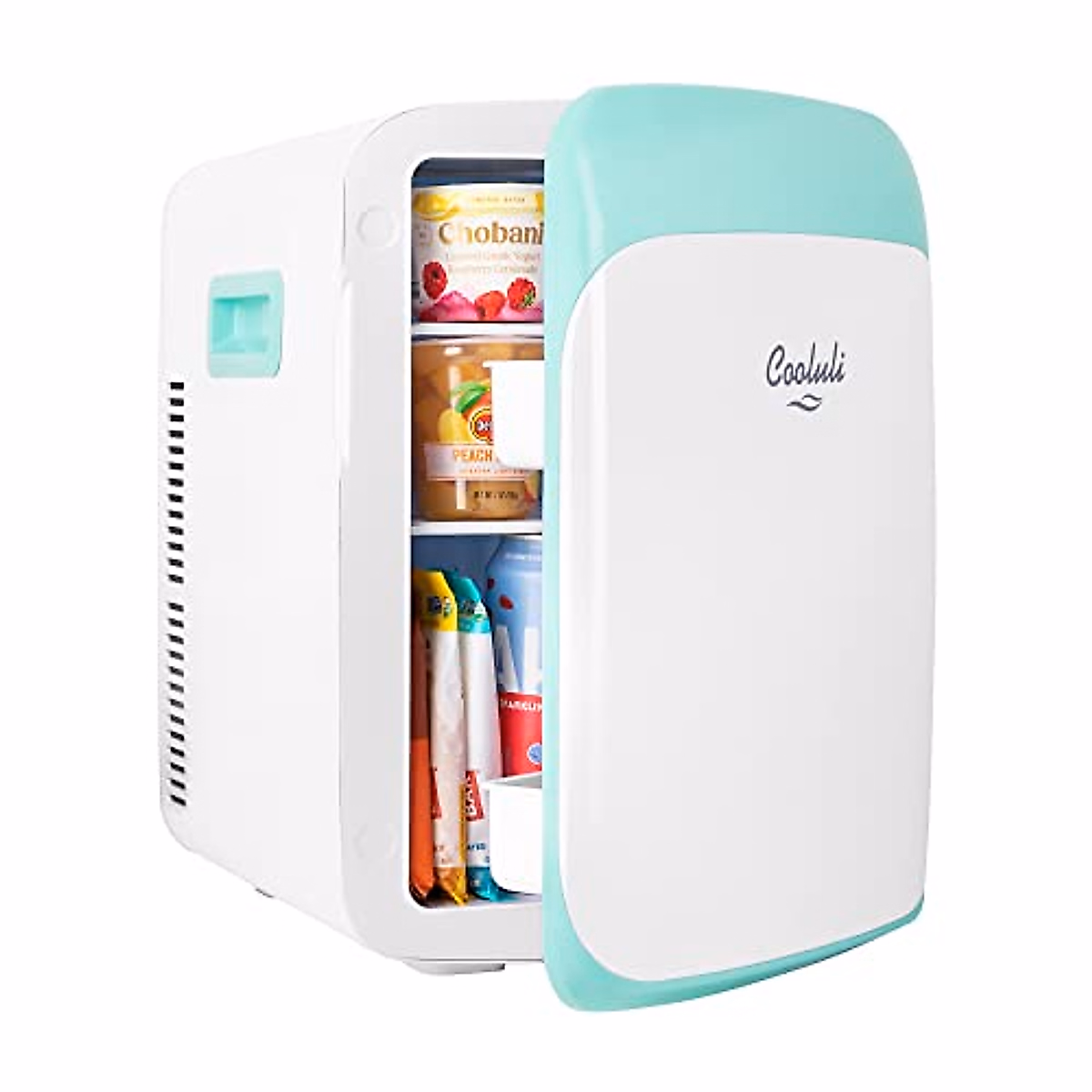 Cooluli 15L Mini Fridge for Bedroom - Car, Office Desk & College Dorm Room - 12V Portable Cooler & Warmer for Food, Drinks, Skincare, Beauty, Makeup & Cosmetics - AC/DC Small Refrigerator (Turquoise)