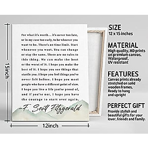 Canvas Wall Art Inspirational Motivational Quote Decor, F. Scott Fitzgerald - For What It's Worth- Canvas Prints Poster Wall Art for Men and Women Home, School & Office Under, Size 12x15