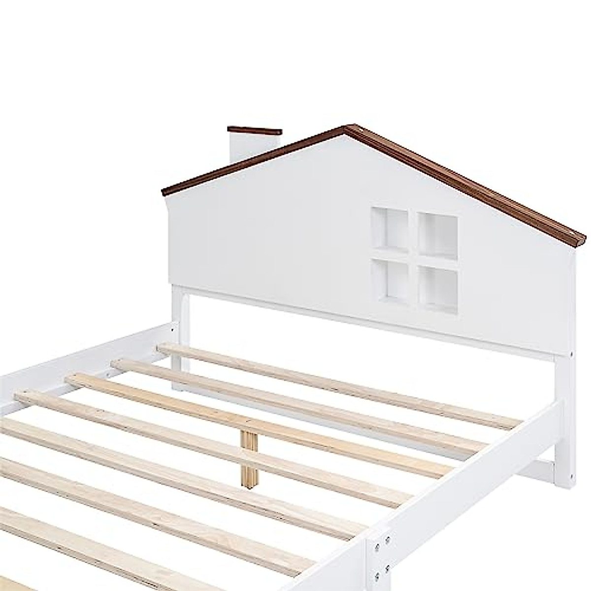 i-POOK House Bed with Storage, Led Bed Frame with House-Shaped Headboard, Full Size Platform Bed Frame for Children Teens Girls Boys, White