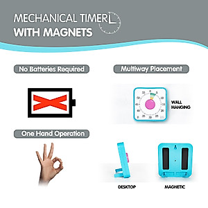 TWENTY5 SEVEN Countdown Timer 7.5 inch; 60 Minute 1 Hour Visual Timer – Classroom Teaching Tool Office Meeting, Mechanical Countdown Clock for Kids Exam Time Management Magnetic, Colorful