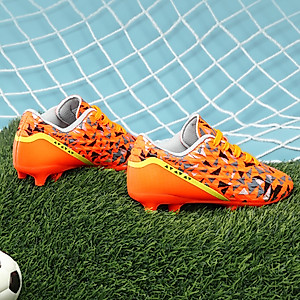 DREAM PAIRS Boys Girls Soccer Cleats Youth Firm Groud Athletic Outdoor Trainning Football Shoes for Little/Big Kid,Size 11 Little Kid,Orange/Dark/Grey/Yellow,HZ19003K