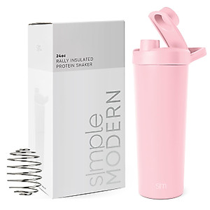 Simple Modern Stainless Steel Shaker Bottle with Ball 24oz | Metal Insulated Cup for Protein Mixes, Shakes and Pre Workout | Rally Collection | Blush