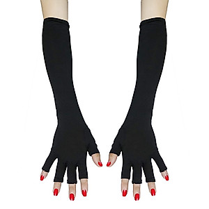 Luwint Elegant Long Fingerless Gloves - UV Protection Nails Gloves for Gel Manicures (Black)