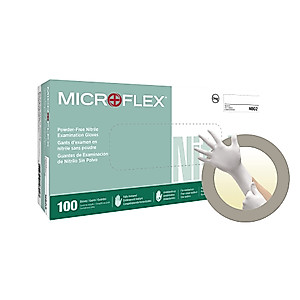 Ansell Microflex N80 Disposable Nitrile Gloves w/Full Texture for Automotive, Maintenance, Cleaning - Large, White (Box of 100)