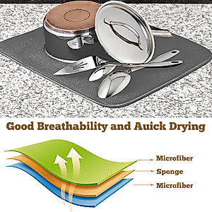 2 Pack 20×15 Inch Grey Microfiber Dish Drying Mat,Absorbent Kitchen Drying Pad,Ultra Absorbent Drying Mats for Kitchen Counter