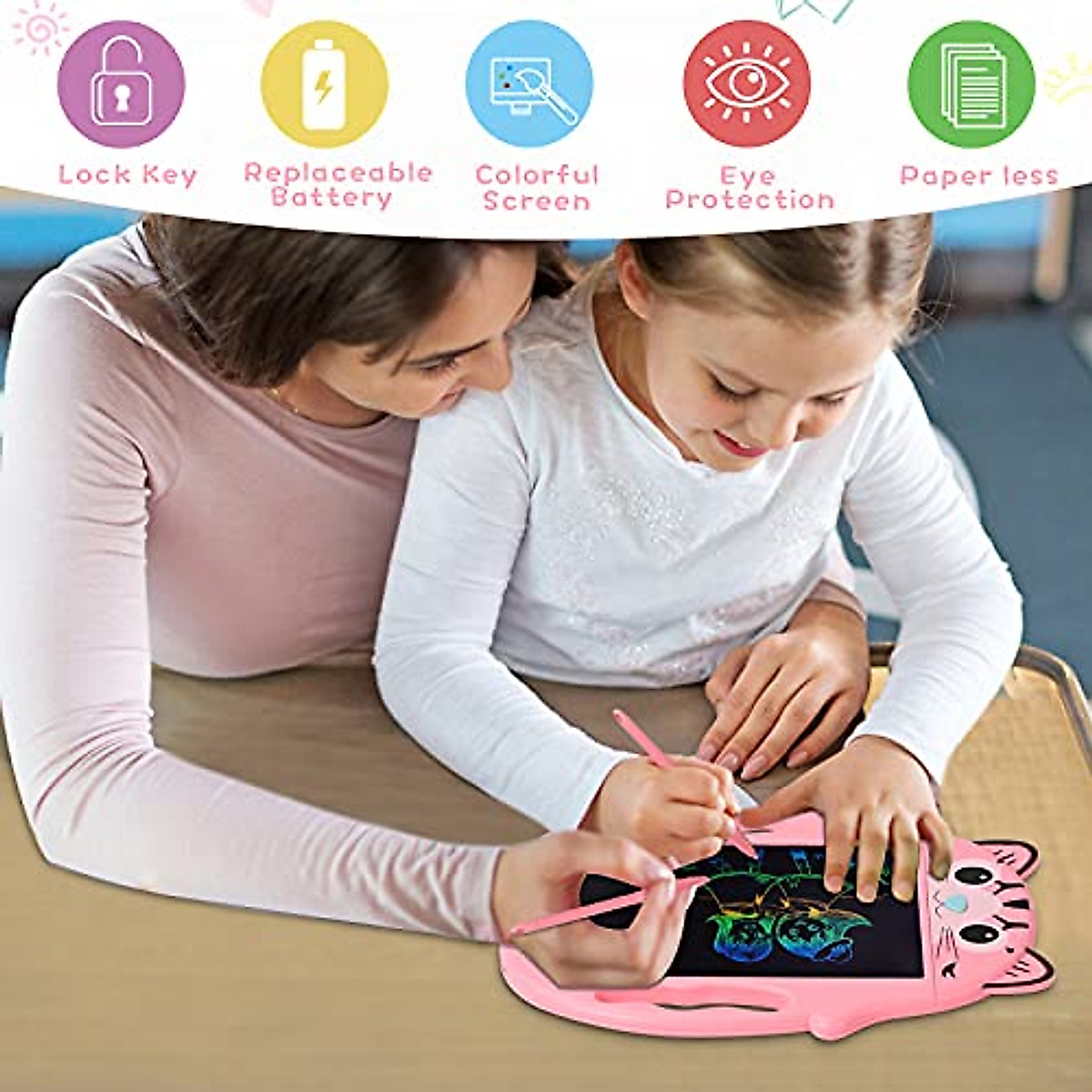 LCD Writing Tablet, SS Drawing Tablet for Kids 8.5" Colorful Screen Doodle Board Pad for 3 4 5 6 Years Old Boys Girls Gifts Education Toys Pink