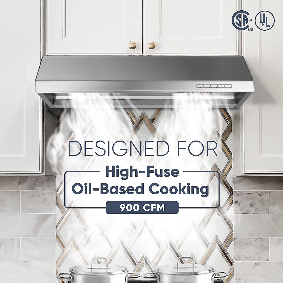 Pacific Trusteam Range Hood, 30''/36'' under cabinet, high-temperatur auto steam cleaning, Max 900CFM, LED light, responsive touch control, stainless steel housing (30'')