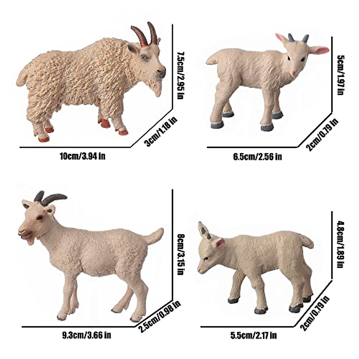 JOKFEICE Animal Figures 4pcs Plastic White Goat Animals Action Model Science Project, Learning Educational Toys, Birthday Gift, Cake Topper, for Kids