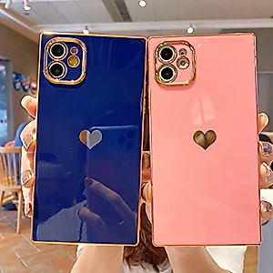 Tzomsze Square iPhone 11 Case, Cute Full Camera Lens Protection & Electroplate Reinforced Corners Shockproof Edge Bumper Case Compatible with iPhone 11 [6.1 inches] -Candy Pink