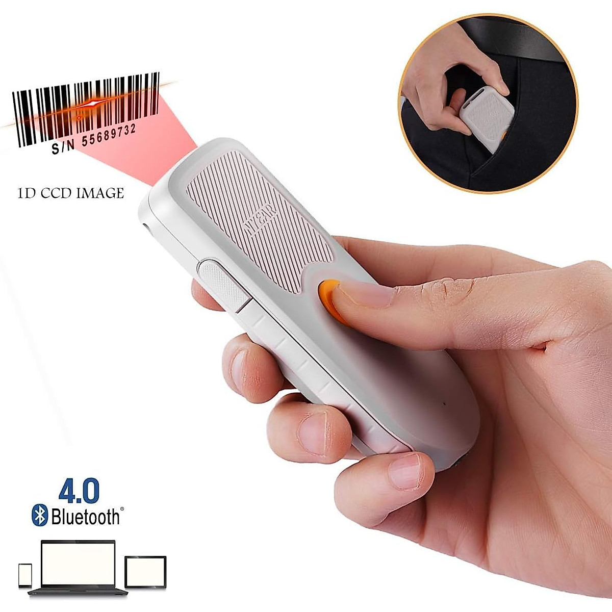NYEAR Mini BLE Bluetooth 2D & QR & 1D CMOS Barcode Scanner with APP Without scanning Barcode to Set parameters conveniently,with Real Voice Announcement,NT1000