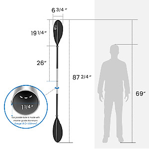 S.Y. Home&Outdoor Kayak Paddle Aluminum Alloy Oars for Boat 87.5 Inches Heavy Duty Canoe Paddle Asymmetrical Lightweight Boating Oar - Black