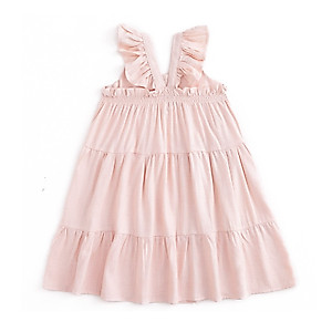 Curipeer Baby Girl Cotton Linen Dress with Smocking Casual Infant Dress Sleeveless Pink 3 Years