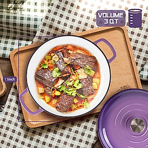 AILIBOO Enameled Cast Iron Dutch Oven,3 Quart Dutch Oven Pot with Lid, Round Dutch Oven Cast Iron Pot with Non Stick Enamel Coating for Bread Baking, Graduated Purple Dutch Oven for Kitchen