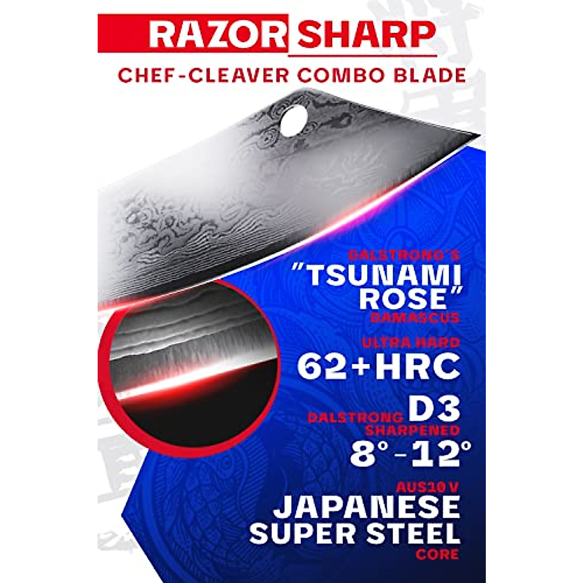 DALSTRONG Hybrid Cleaver & Chef Knife - 8 inch - Shogun Series ELITE - The 'Crixus' - Japanese AUS-10V Super Steel Kitchen Knife - Black Handle - Razor Sharp Knife - Meat Cleaver Heavy Duty - w/Sheath