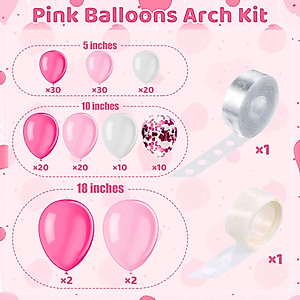 146 Pieces Rose Pink Balloon Garland Arch Kit Hot Pink Balloon Garland Kit White Balloons for Wedding Party Princess Theme Birthday Bridal Shower Decorations