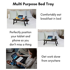 Sofia + Sam Laptop Bed Tray with Storage Drawer and Media Slots | Folding Legs and Mouse Pad | Fits Laptops Up to 15" | Tablets Up to 9.6" | Smart Phones Up to 4" | Espresso | Work from Home Desk
