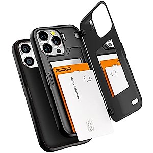 GOOSPERY Magnetic Door Bumper Compatible with iPhone 13 Pro Case, Card Holder Wallet Case, Easy Magnet Auto Closing Protective Dual Layer Sturdy Phone Back Cover - Black