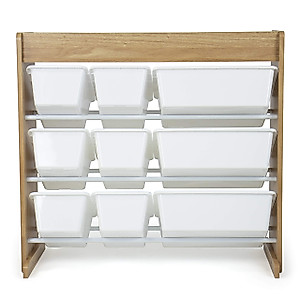 Humble Crew, Natural Wood/White Toy Organizer with Shelf and 9 Storage Bins