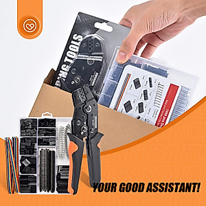 SWANAMB Crimping Tool Kit, AWG23-17 Self-adjustable Ratchet Wire Crimper Plier Set Crimping tools Kit with 1550PCS Male and Female 2.54mm dupont Terminals Crimping Connectors Wire End Ferrules