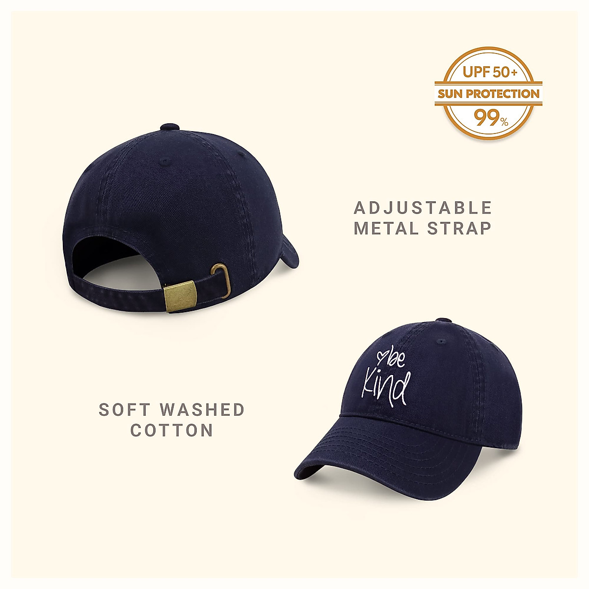 CHOK.LIDS Be Kind Trendy Womens Baseball Cap Unisex Fashion Cotton Polo Style Fun Inspirational Saying Seasonal Outdoor Travel Headwear (Navy)