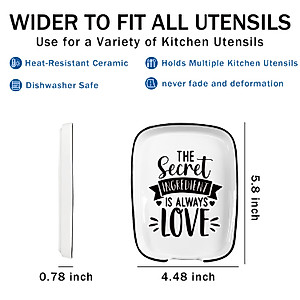 Ceramic Material Spoon Rest The Secret Ingredient is Always Love, Functional Kitchenware Spoon Rest for Kitchen Countertop or Stove Top Gift for Cooking Enthusiasts
