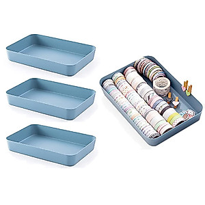 SERENITA Soft Plastic Drawer Organizer Storage Tray Bins Set for Kitchen Dresser Bathroom Bedroom Office Desk Closet. (4 Large Blue)