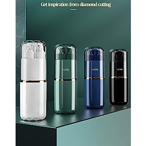 Toothbrush Kit Portable and Light 7 in 1 Luxury Travel Toiletry Kit Includes Toothbrush& Toothpaste Holder Shampoo and Shower Gel Sub Bottles Dispenser Wash Cup Toothbrush Towel and Comb (Green)