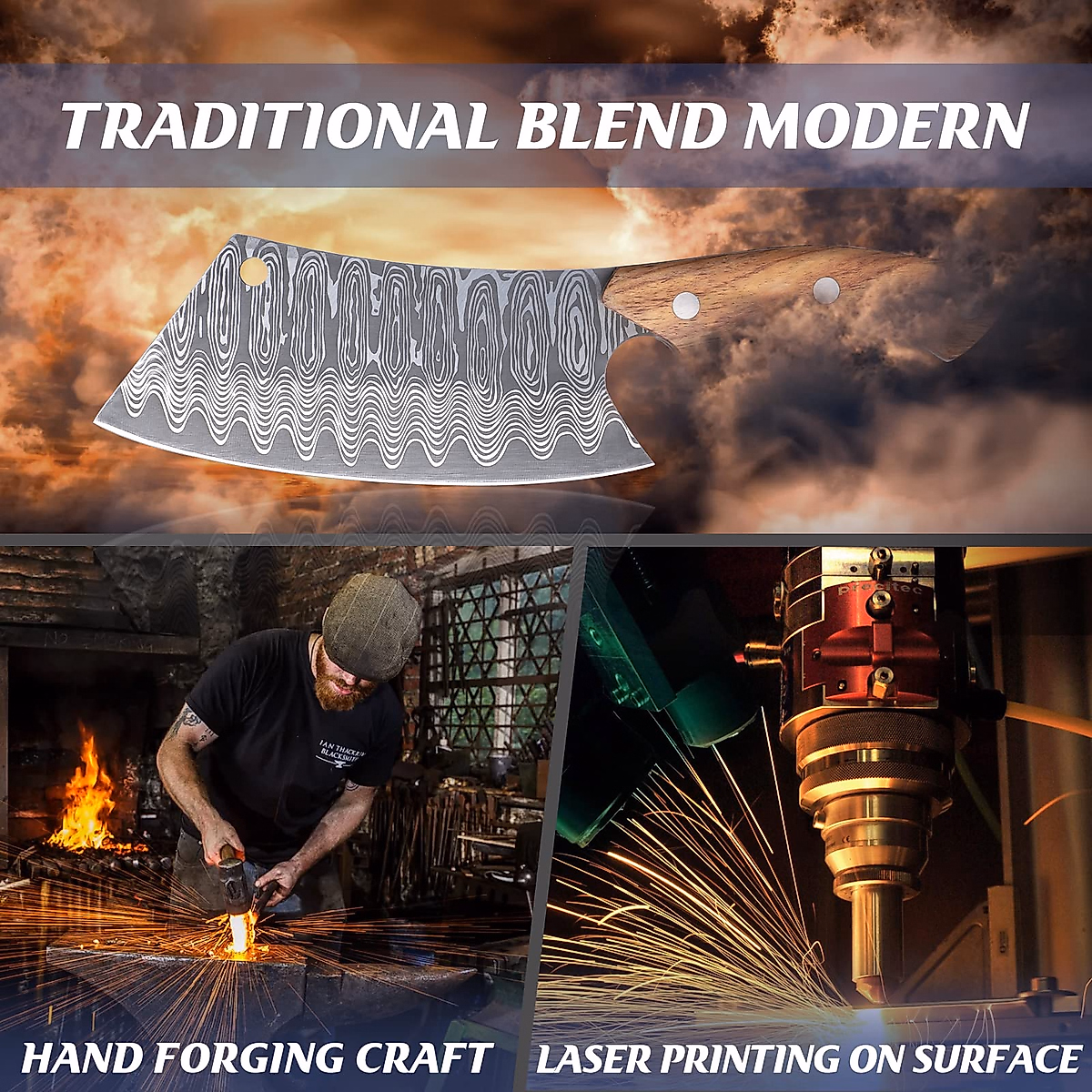 Huusk Meat Cleaver Knife with Sheath Bundle with High Carbon Steel Viking Boning Knife