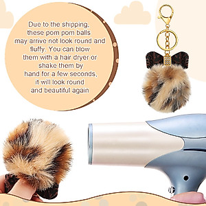 Hicarer 12 Pieces Fluffy Pom Pom Keychain Bulk Bow Rhinestone Faux Pompoms Keyring for Women Bags Craft, 12 Colors(Chic Colors)
