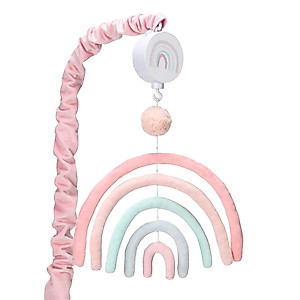 Lambs & Ivy Watercolor Pastel Rainbow/Pom Pom Musical Baby Nursery Crib Mobile