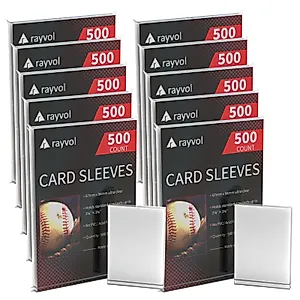 Rayvol 500 Soft Penny Card Sleeves, 67 x 94mm Card Sleeves Fit 2-5/8'' x 3-5/8'' Trading Cards, for Baseball Cards, Sports and Other Trading Card Games (500 x 1 Pack)