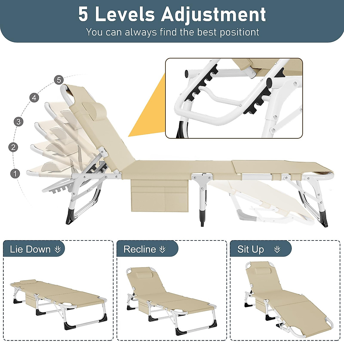 LILYPELLE Tanning Chair with Face Hole, Heavy Duty Outside Lounge Chair with Mattress, Folding Outdoor Face Down Tanning Chair Arm Hole for Beach Poolside Patio Sunbathing Lawn Camping