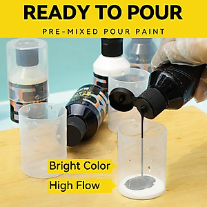 OPHIR Acrylic Pour Paint Set 22.8OZ, 3 Black & 3 White Premixed Acrylic Pouring Paint Supplies for Canvas, Rocks, Wood, Glass, Paper, Tile, Crafts and Stones
