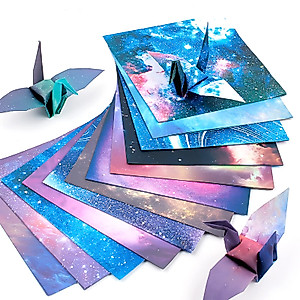 100 Sheets Double Sided Origami Paper for Kids & Grown-ups 6x6 inch, 12 Vibrant Designs of Beautiful Galaxy Outer Space, Easy Folding for Scrapbook Paper Arts Crafts School
