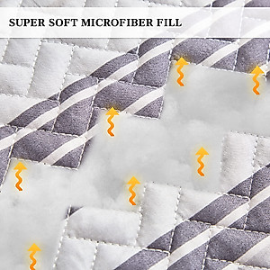 Flysheep Grey Boho Quilt Set Full Queen Size, 3 Pcs Gray Black and Navy Striped Bedspread, Soft Microfiber Modern Coverlet for All Season - 1 Quilt and 2 Pillow Shams