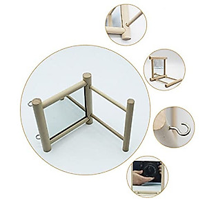 Hiborth Funny Wooden Bird Toy Mirror Stand Platform Toys for Parrots Cockatiel Vogel [Shipped from US]