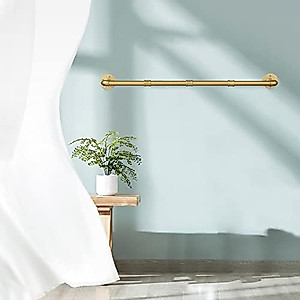 Industrial Pipe Clothing Rack, 29 Inch Wall Mounted Clothes Rack, Gold Clothing Rod for Closet Storage, Laundry Room and Balcony, Multi-Purpose Hanging Bar (Gold)