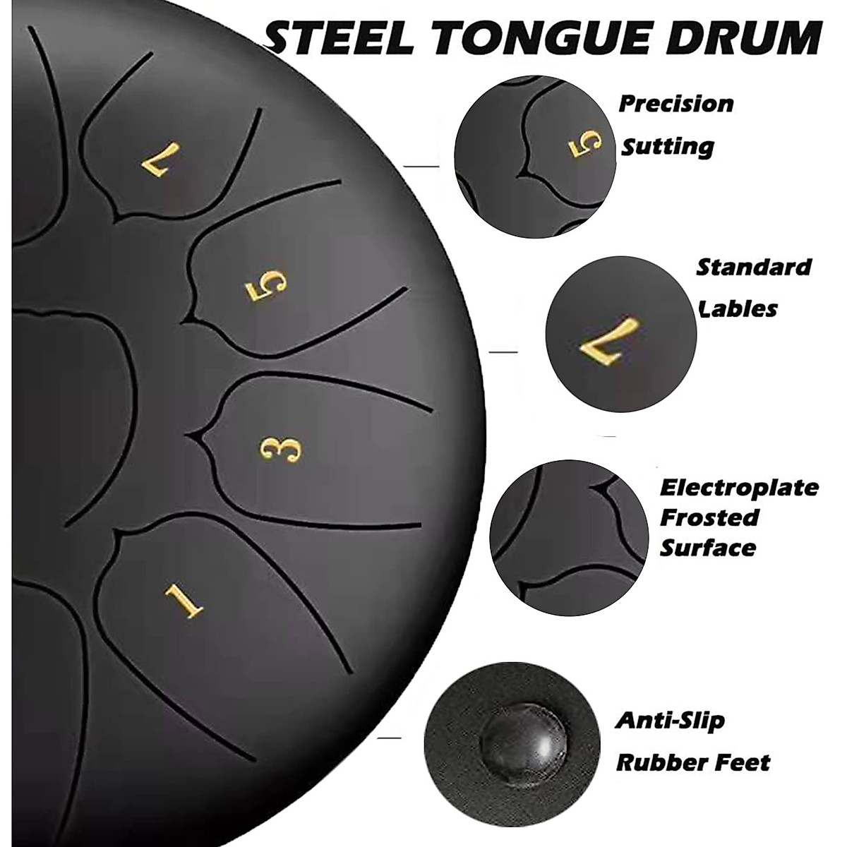Steel Tongue Drum, CEOMO 11 Notes 10 Inch Percussion Instrument, D Key Tongue Drum For Kids And Adults Meditation Drum Musical Education Mind Healing Yoga Black