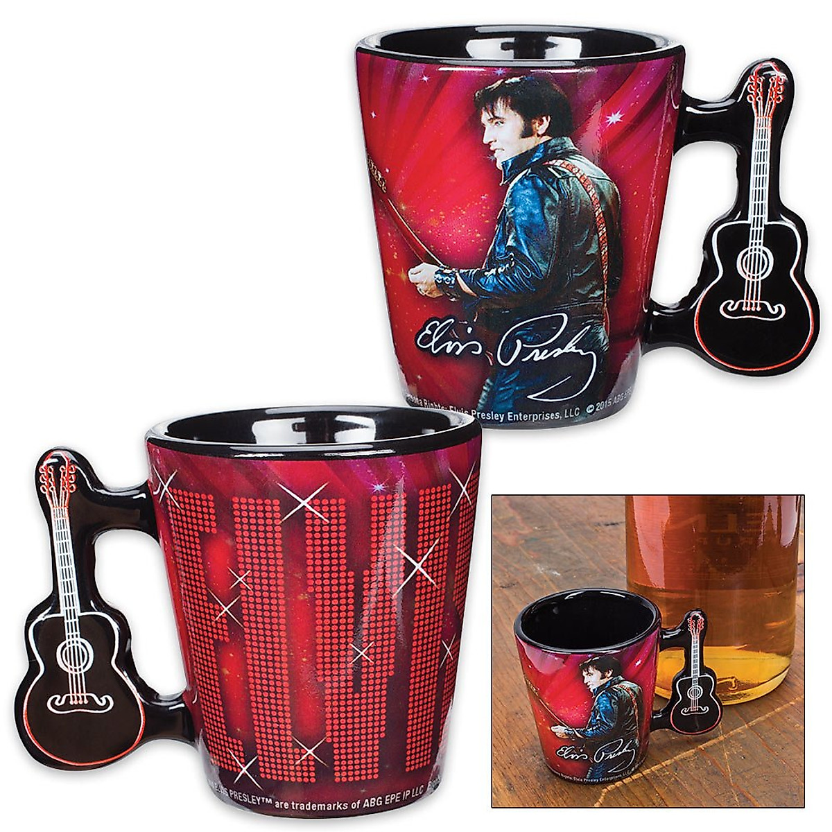 Elvis Shot Glass - '68 Name in Lights With Guitar Handle