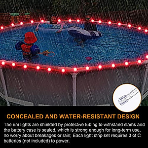 Ehaijia Remote Control LED Lights for Above Ground Pools, 15Ft Submersible Rim Lights, C Battery Box, 16 Color Changing at Night, Waterproof