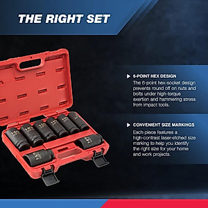 NEIKO 02461A 3/4 Inch Drive Impact Socket Set, SAE 1” to 1-1/2”, 8 PC, Deep/Jumbo Sockets, Chrome Vanadium Cr-V