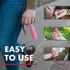 SABRE Pepper Spray with Fast Flip Top, Maximum Police Strength OC Spray, Key Ring for Easy Carry and Fast Access, Finger Grip for More Accurate and Faster Aim, 0.54 fl oz, Secure and Easy to Use